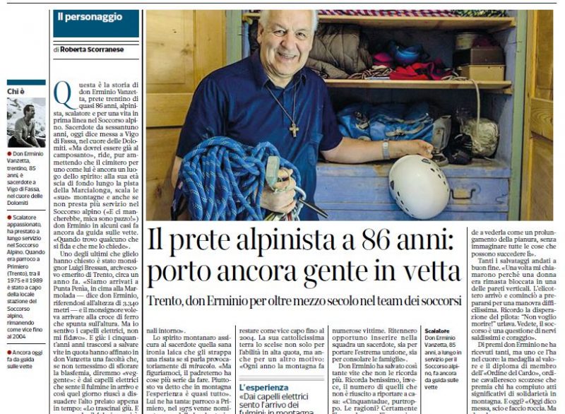 Don Erminio Vanzetta, la storia del prete alpinista sul Corriere della ...